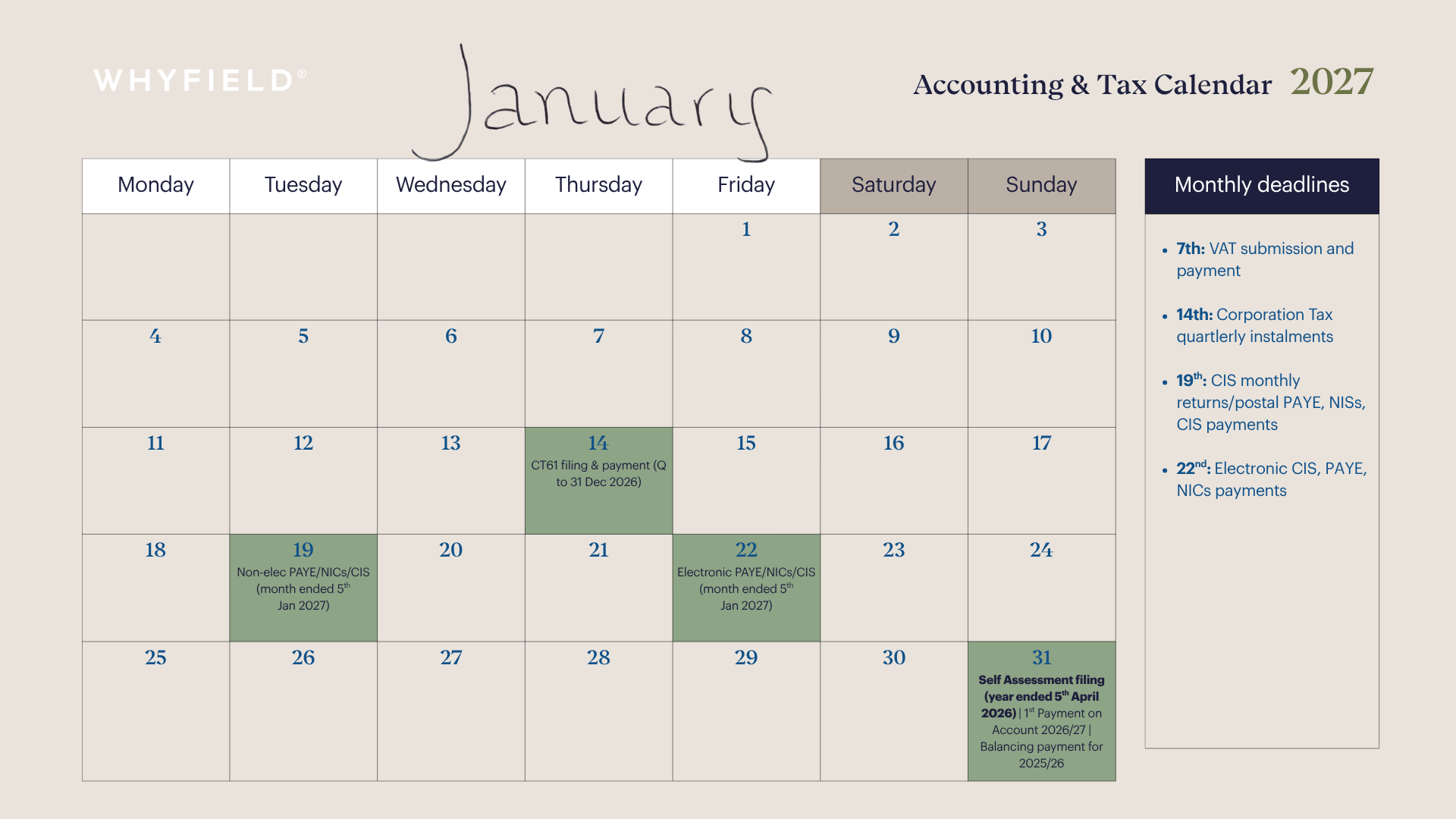 Important dates and deadlines for the accounting calendar - Whyfield