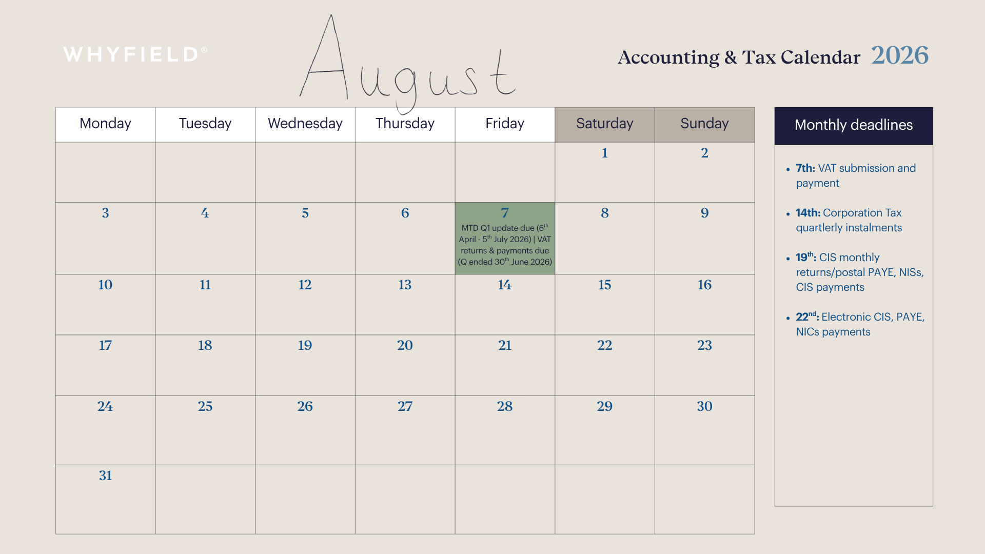 Important dates and deadlines for the accounting calendar - Whyfield